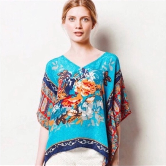 Tolani | Tops | Tolani Silk Flowy Tunic Top Bohemian Florals Blue ...